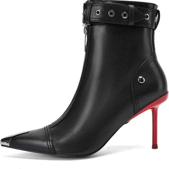 Shoes | New Metal Pointe Toe Heel Zip Ankle Stilettos With Strap Buckle ...